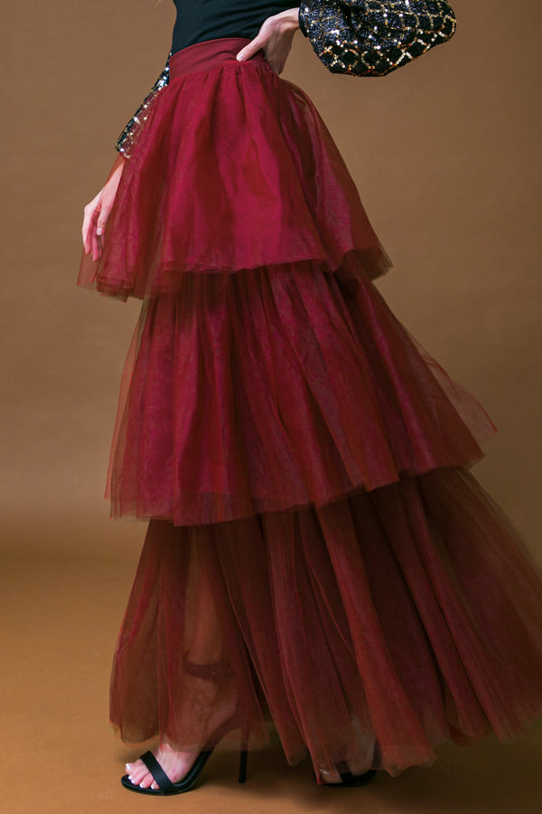 Flying Tomato Merlot Tiered Tulle Skirt - kentlyn’s